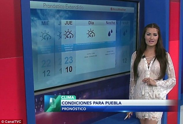 The weather presenter "raises the temperature" during the live ...