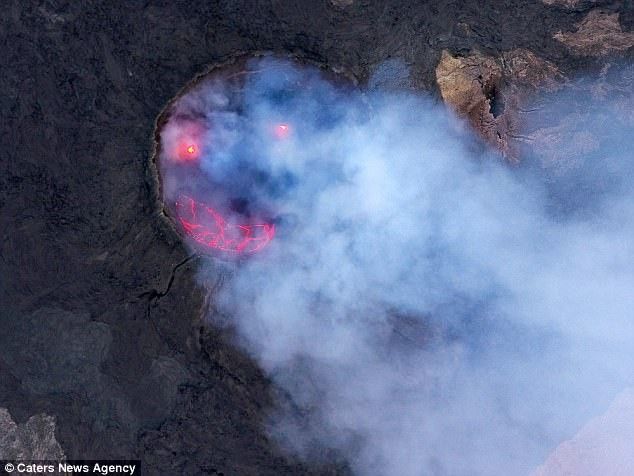 The lava of the volcano formed what looks like a smiley face (Photo ...