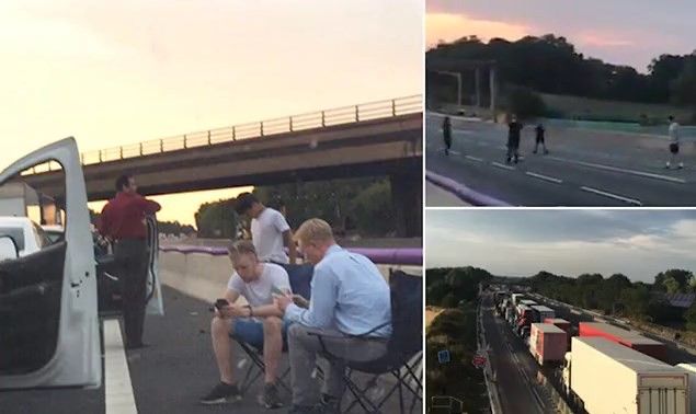 Tired of waiting as a result of an accident on a highway in England ...
