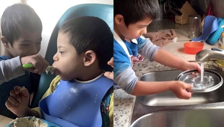 The four-year-old boy with Down Syndrome helps his parents take care of ...