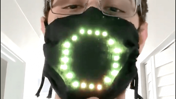 A programmer develops a mask with LED lights that shows mouth movements ...