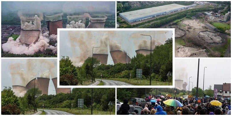 The four 117-meter towers of a power plant in Britain collapse with a ...