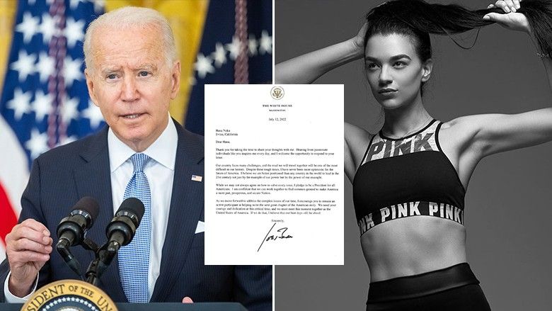 Albanian artist Hana Noka accepts a letter from the White House, after ...