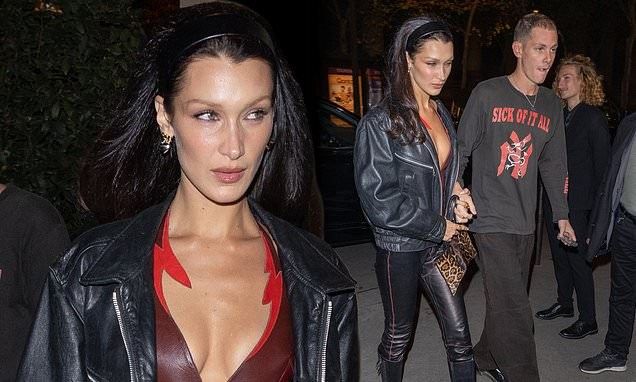 Bella Hadid looks amazing in leather as she walks with her boyfriend in ...