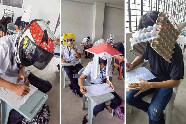 "Anti-copying hats" used by students in the Philippines - Telegraph ...