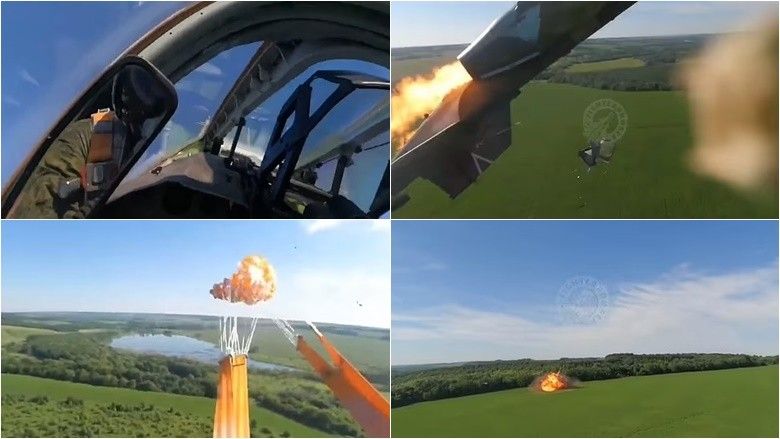 Dramatic moment Russian pilot parachutes after fighter jet bursts into ...