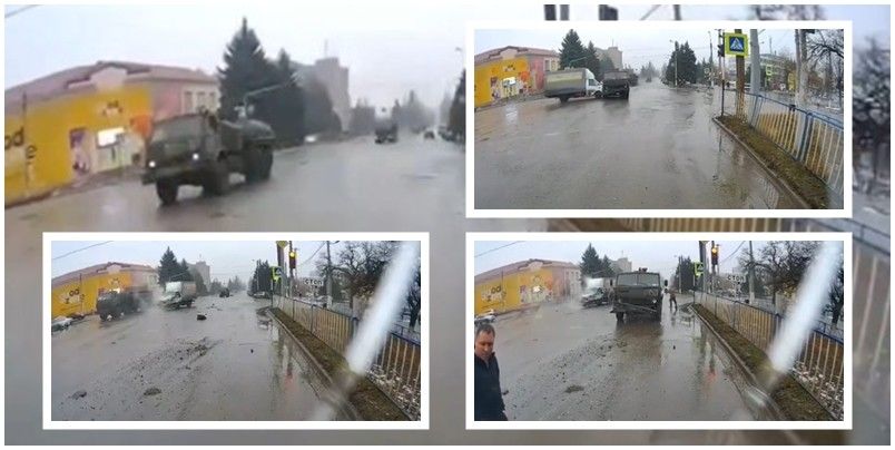 The convoy of Russian military vehicles runs a red light in the ...