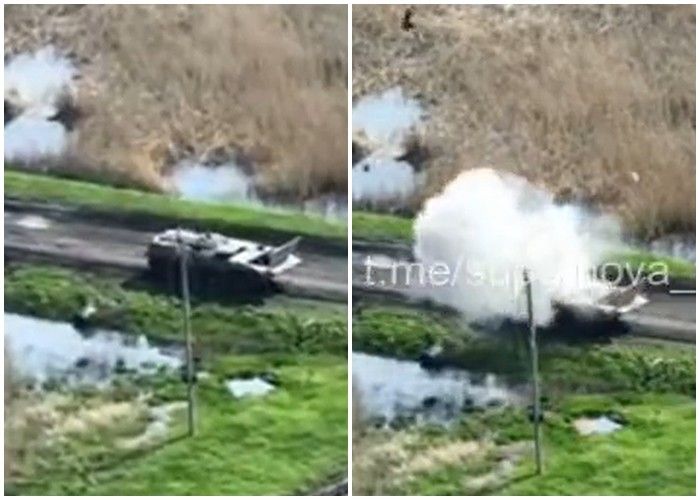 The moment when Ukraine destroys the Russian tank with a kamikaze drone ...