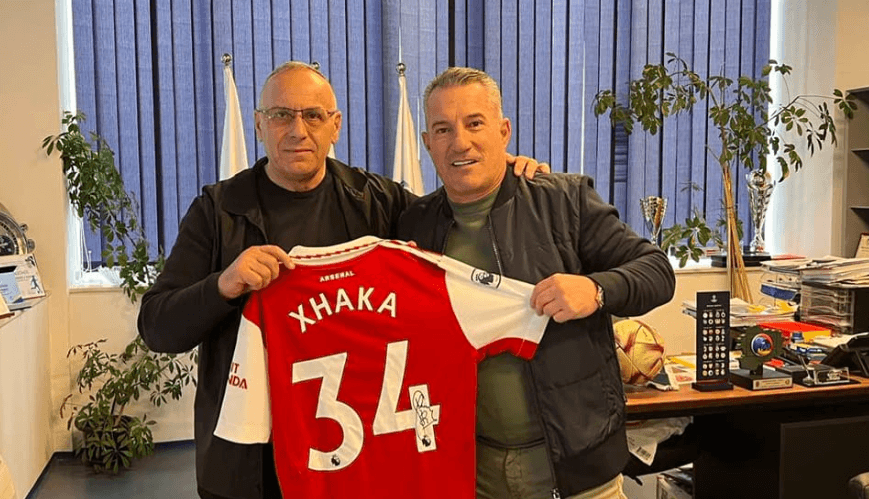 Ragip Xhaka presents Agim Ademi with the jersey signed by Granit ...