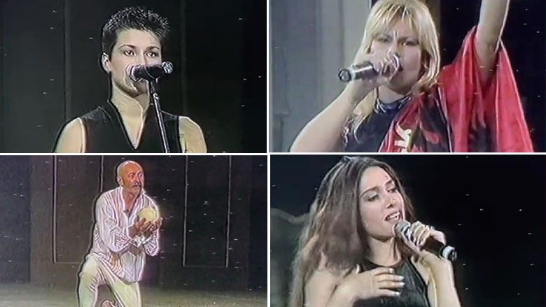 Publikohen xhirime të ralla nga viti 1998, artistët nga Shqipëria duke kënduar në mbështetje të ...