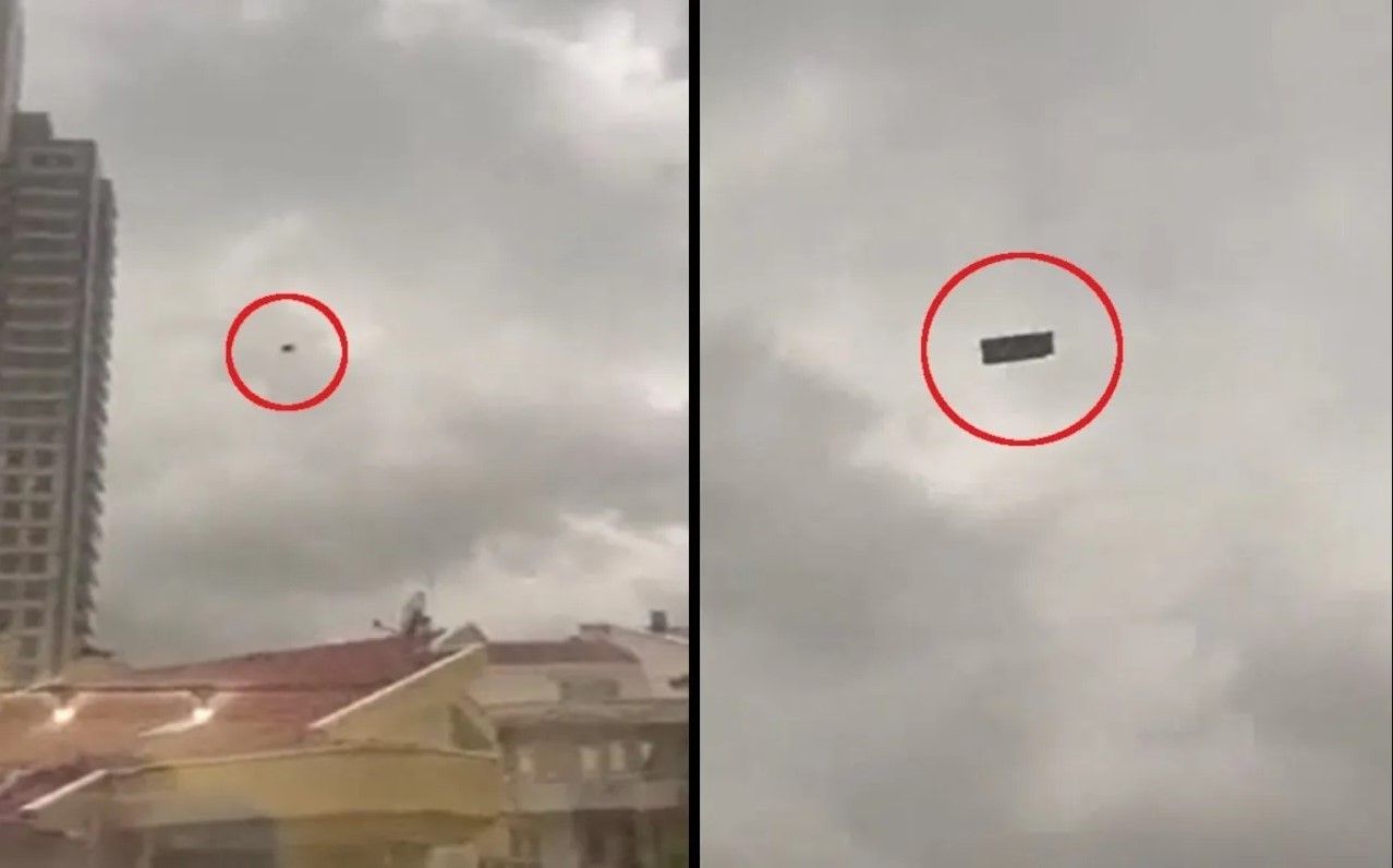 A 'flying' sofa has been seen in the sky above the Turkish capital ...