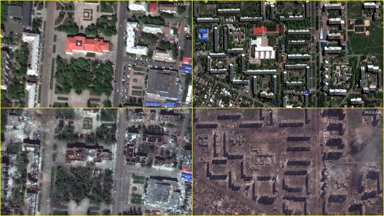 Satellite images showing the destruction of parts of Bakhmut in recent ...
