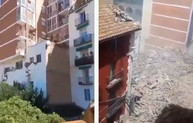 The scary moment in Spain - the five-story building collapses a few ...
