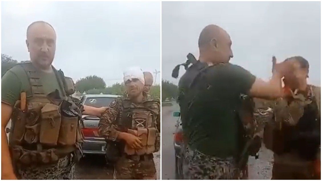 The Russian commander gets angry with his soldiers, he even slapped one ...