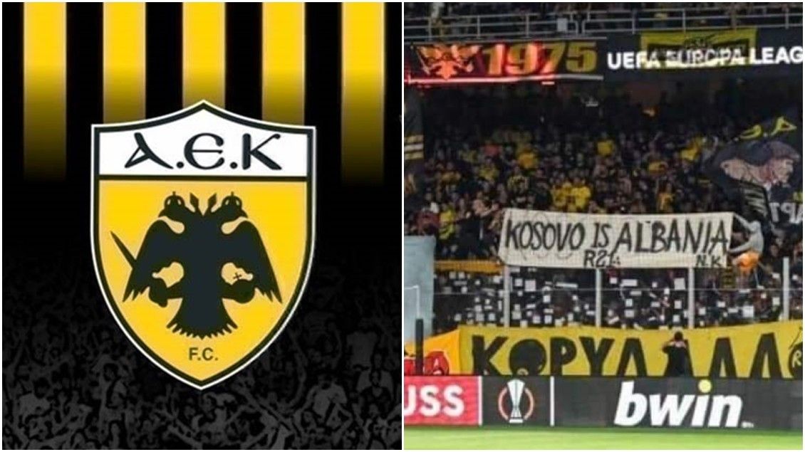 The Greek club, AEK, reacts to the banner "Kosovo is Albania ...
