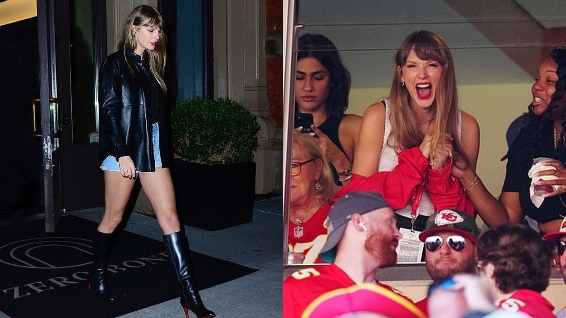 Taylor Swift shows off her toned legs in shorts and knee-high boots as ...