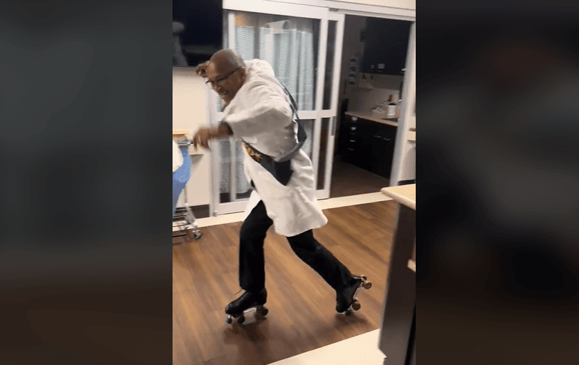 Dallas doctor celebrates retirement by dancing on rollerblades ...
