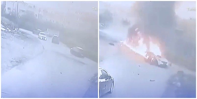 The moment when the Israeli army drone blows up the car in which three ...