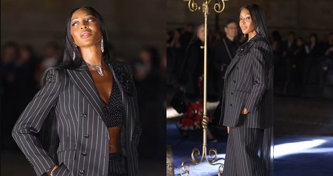 Naomi Campbell appears in an elegant suit, at the Dolce & Gabbana event ...