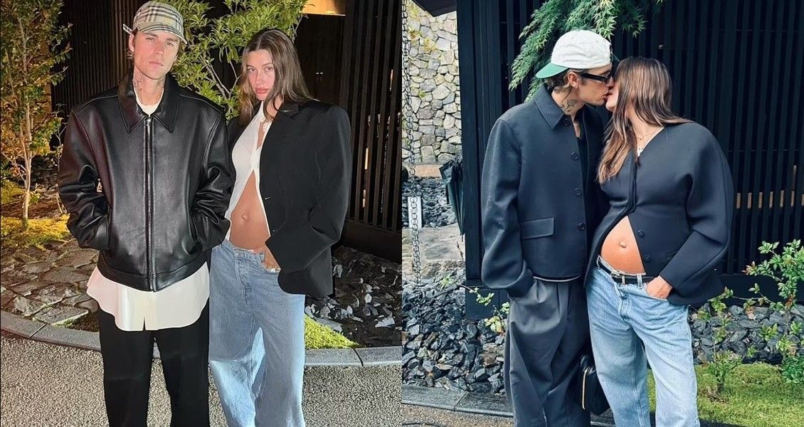 Pregnant Hailey Bieber shows off her growing belly as she kisses her ...