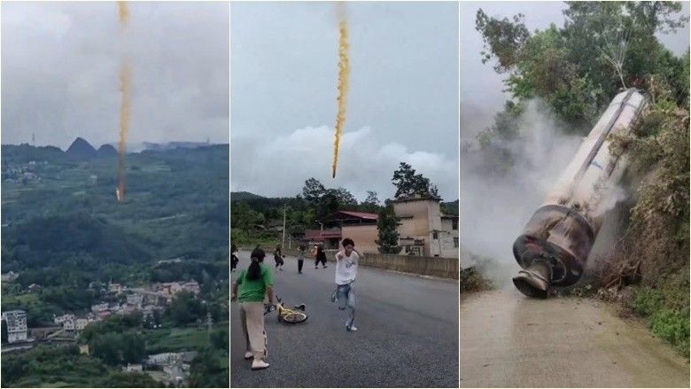 Scary moment - footage shows debris from a space rocket falling into a ...