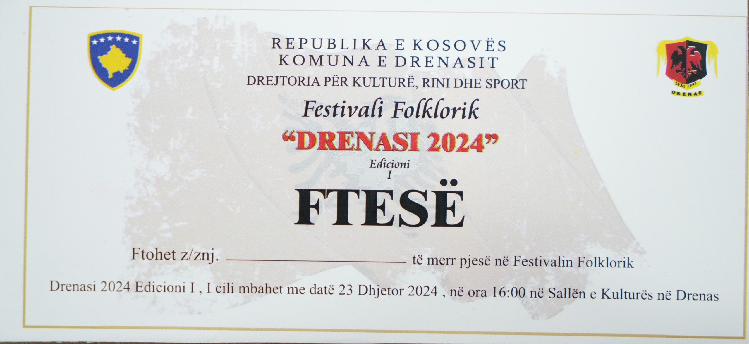Më 23 dhjetor për herë të parë mbahet Festivali Folklorik “Drenasi 2024” - Telegrafi - Telegrafi