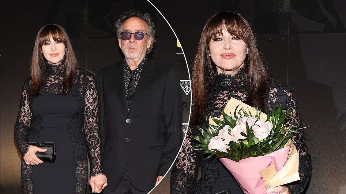 Monica Bellucci dazzles in Taormina in a black lace dress, alongside ...