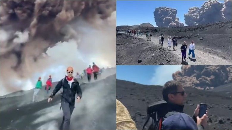 New footage: Tourists on Mount Etna fleeing the worst after the volcano ...