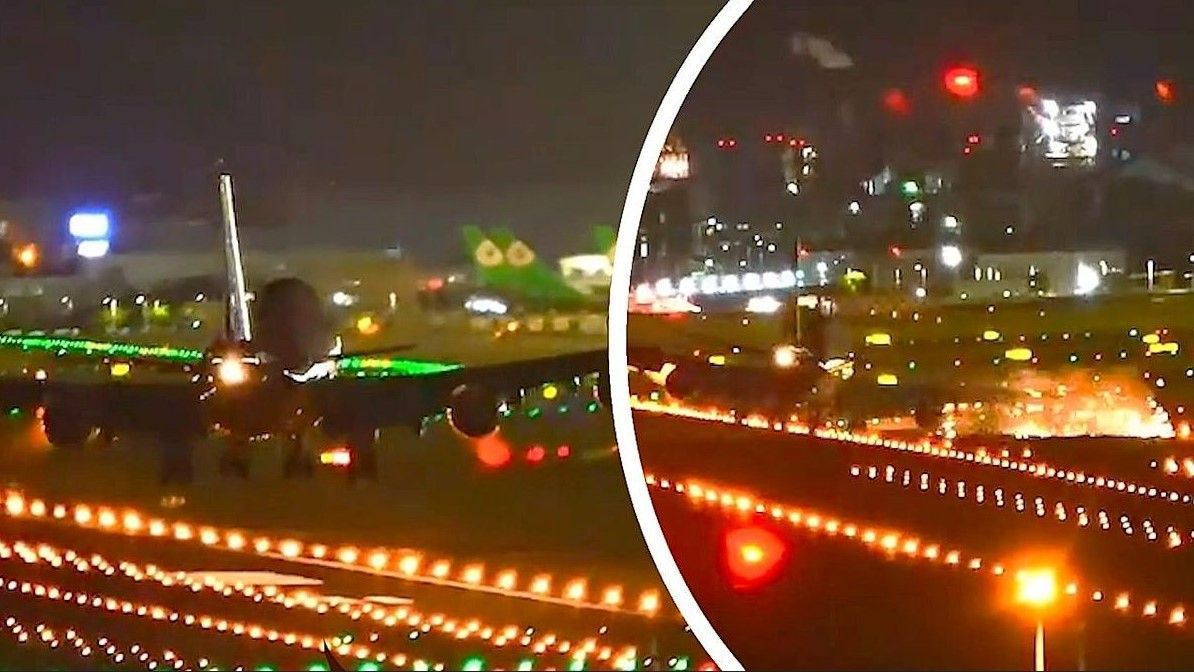 The terrifying moment a plane's wing crashes into the runway while ...